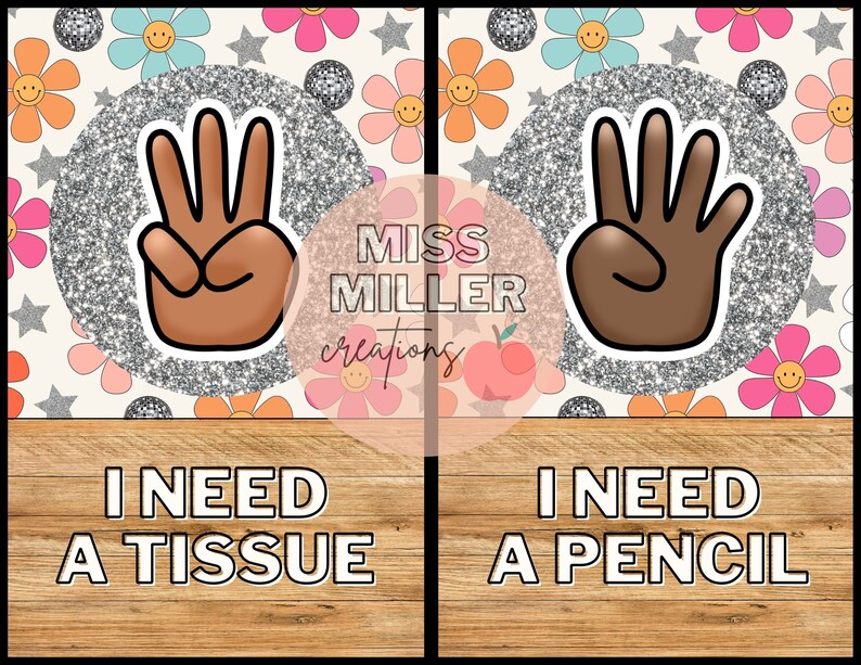 Groovy Glitter Hand Signals Classroom Posters editable - Etsy