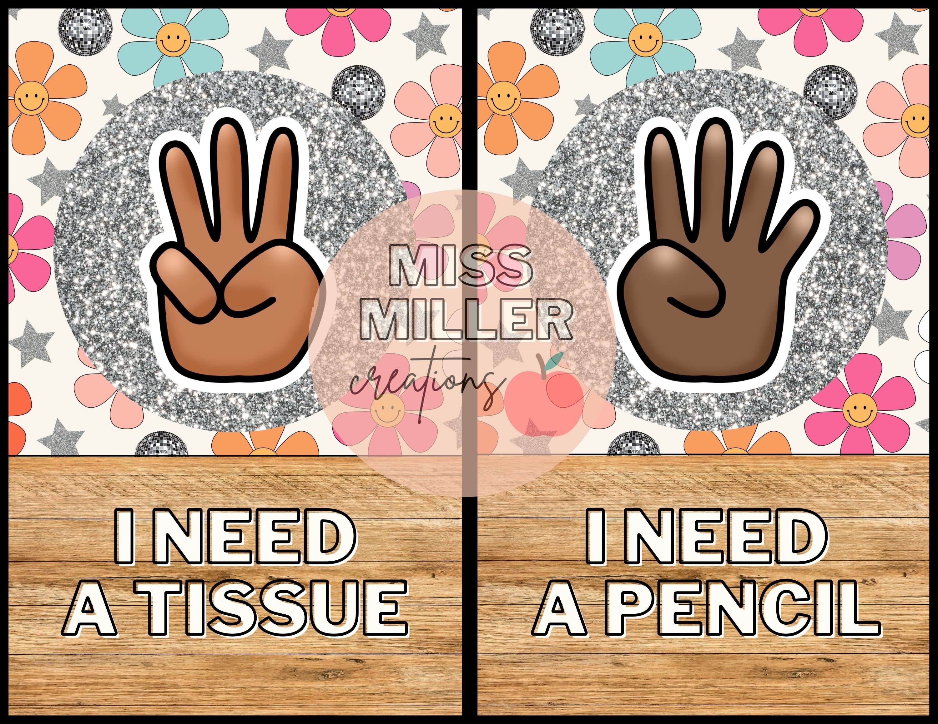 Groovy Glitter Hand Signals Classroom Posters [editable] - Etsy