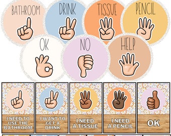 Neutral Abstract Hand Signals Classroom Posters EDITABLE - Etsy