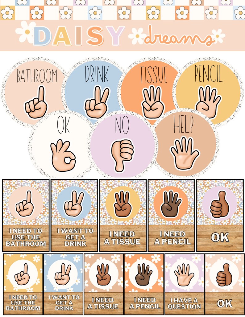 Daisy Dreams Hand Signals Classroom Posters editable - Etsy