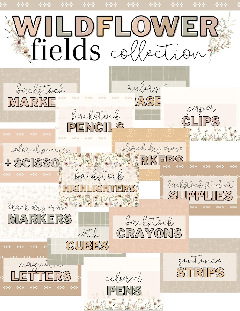 Wildflower Fields Classroom Supply Labels - Etsy Australia