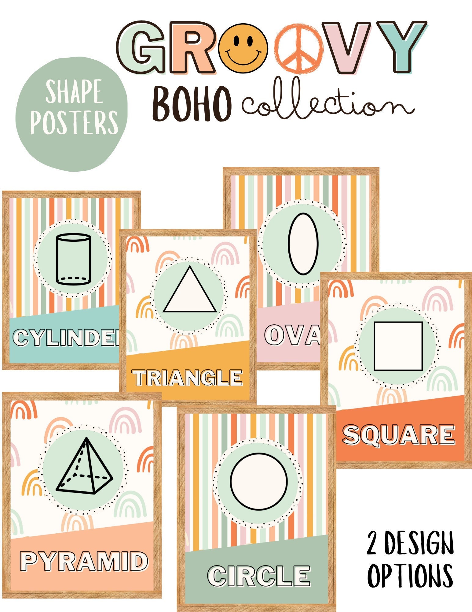 Groovy Boho Classroom Shape Posters | Etsy