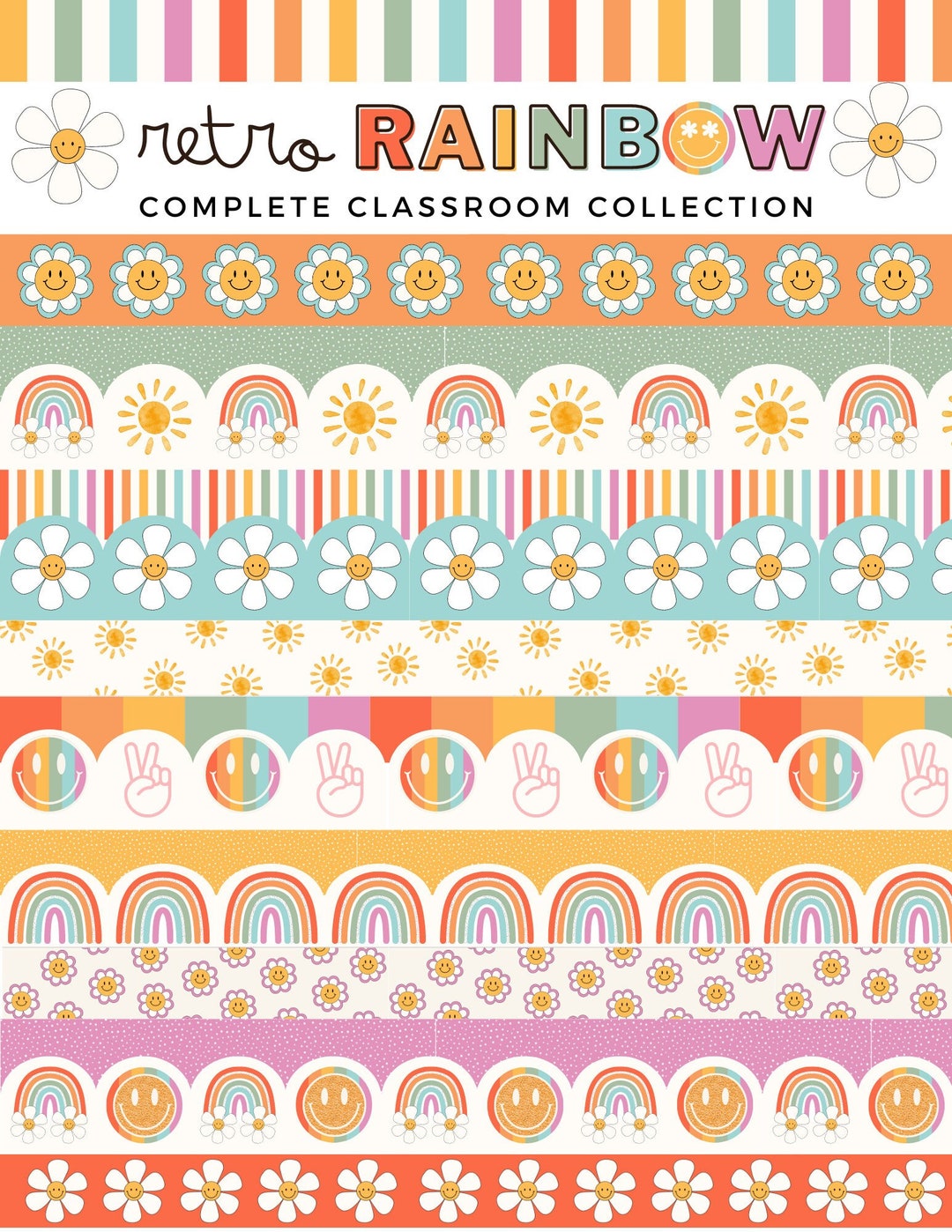 Retro Rainbow Bulletin Board Borders - Etsy