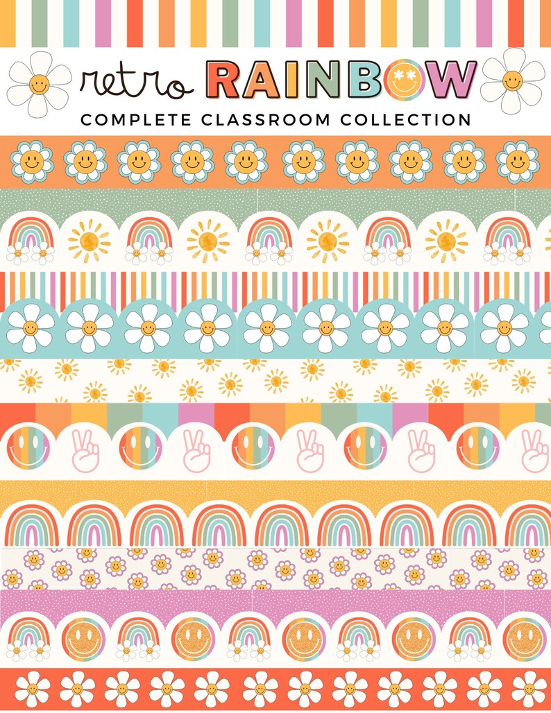 Retro Rainbow Bulletin Board Borders - Etsy