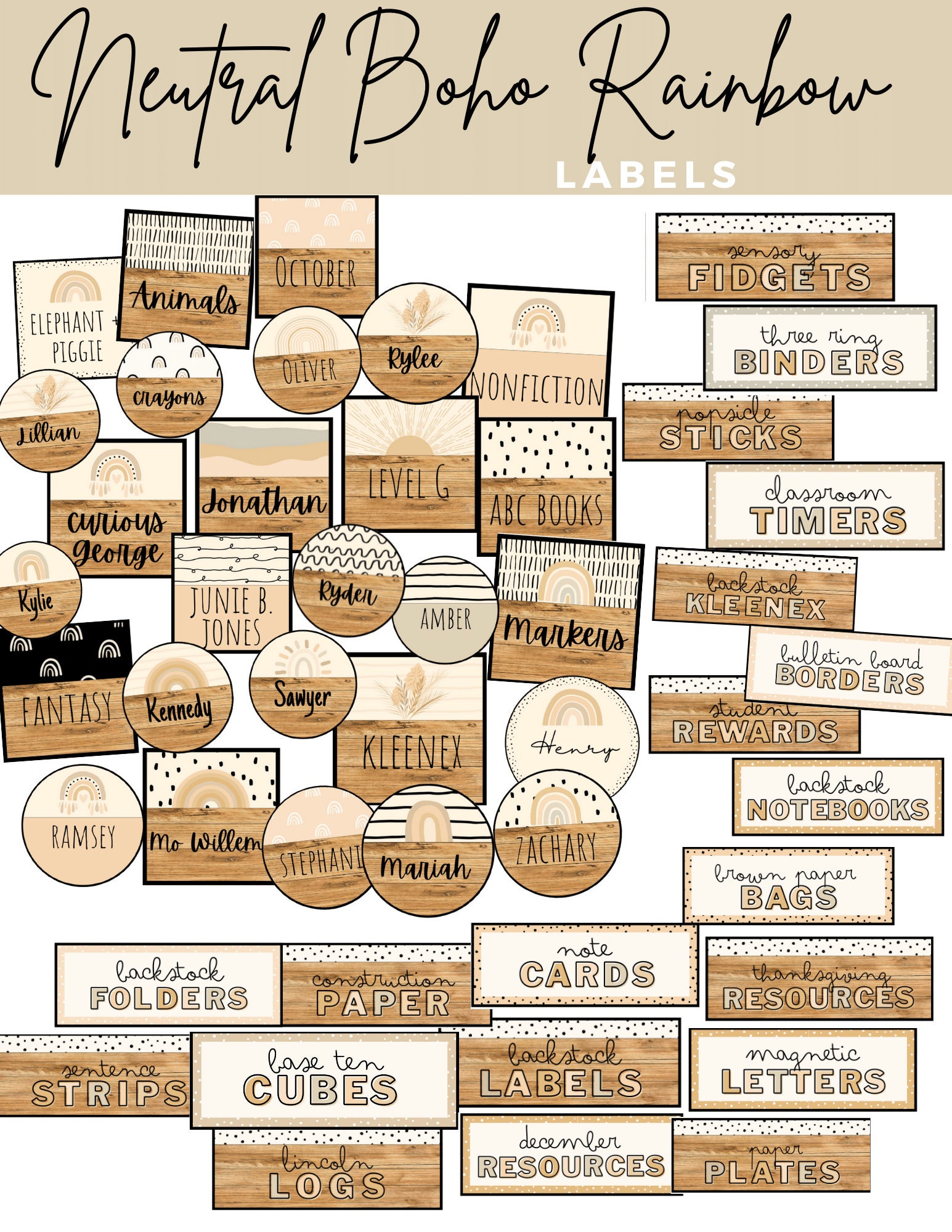 Neutral Boho Rainbow Complete Classroom Collection - Etsy