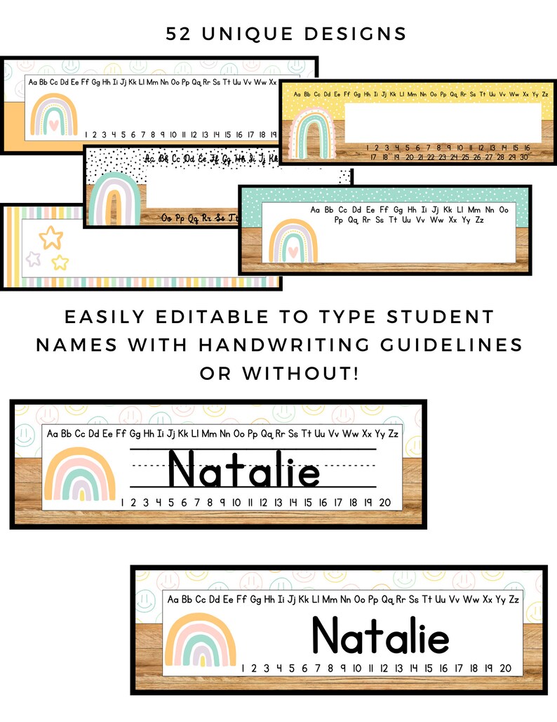 Pastel Boho Rainbow Desk Plates editable - Etsy