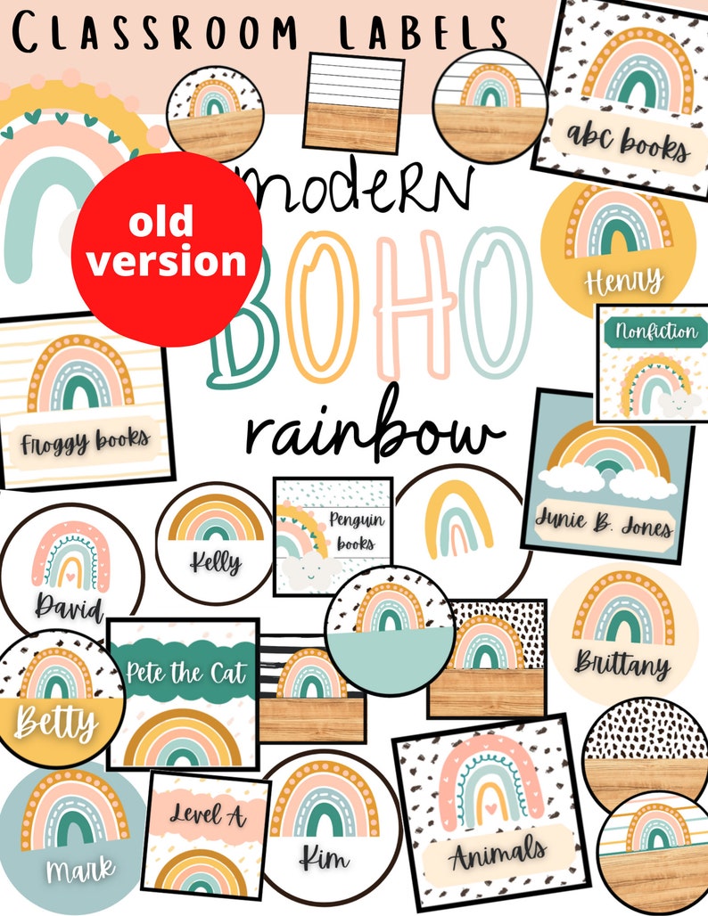 Modern Boho Rainbow Classroom Labels editable - Etsy