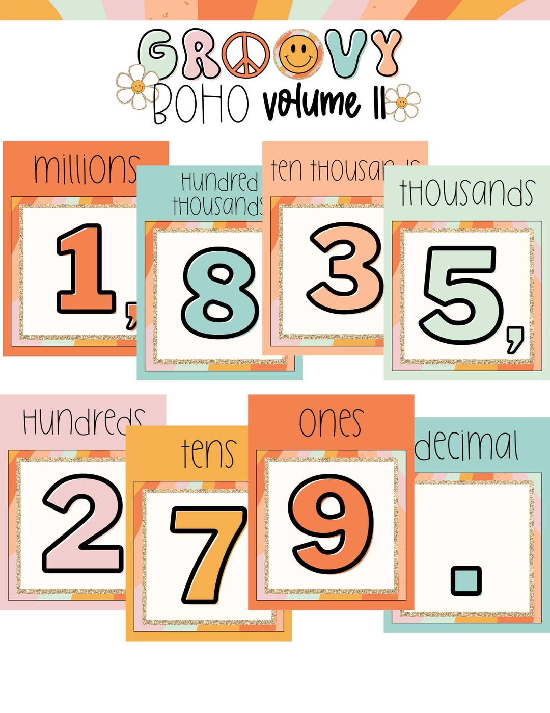 Cartazes de valor posicional Groovy Boho Volume II - Etsy Portugal