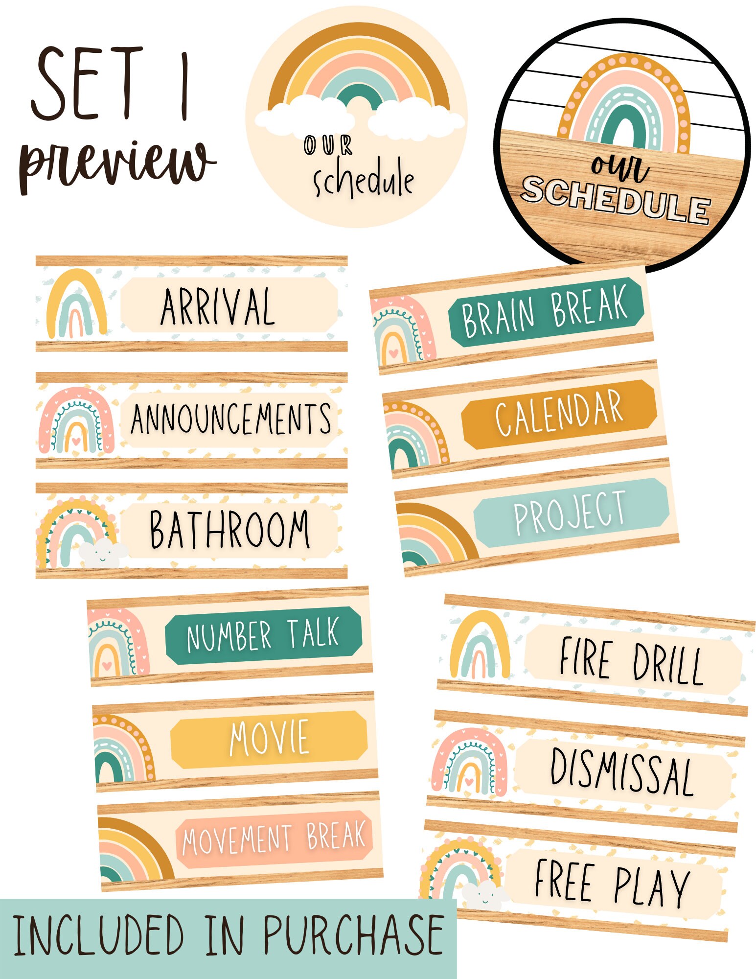 Modern Boho Rainbow Classroom Schedule editable | Etsy