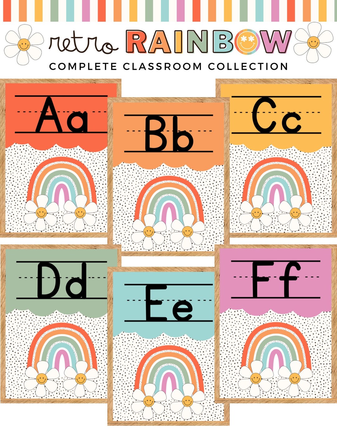 Retro Rainbow Classroom Alphabet Posters - Etsy