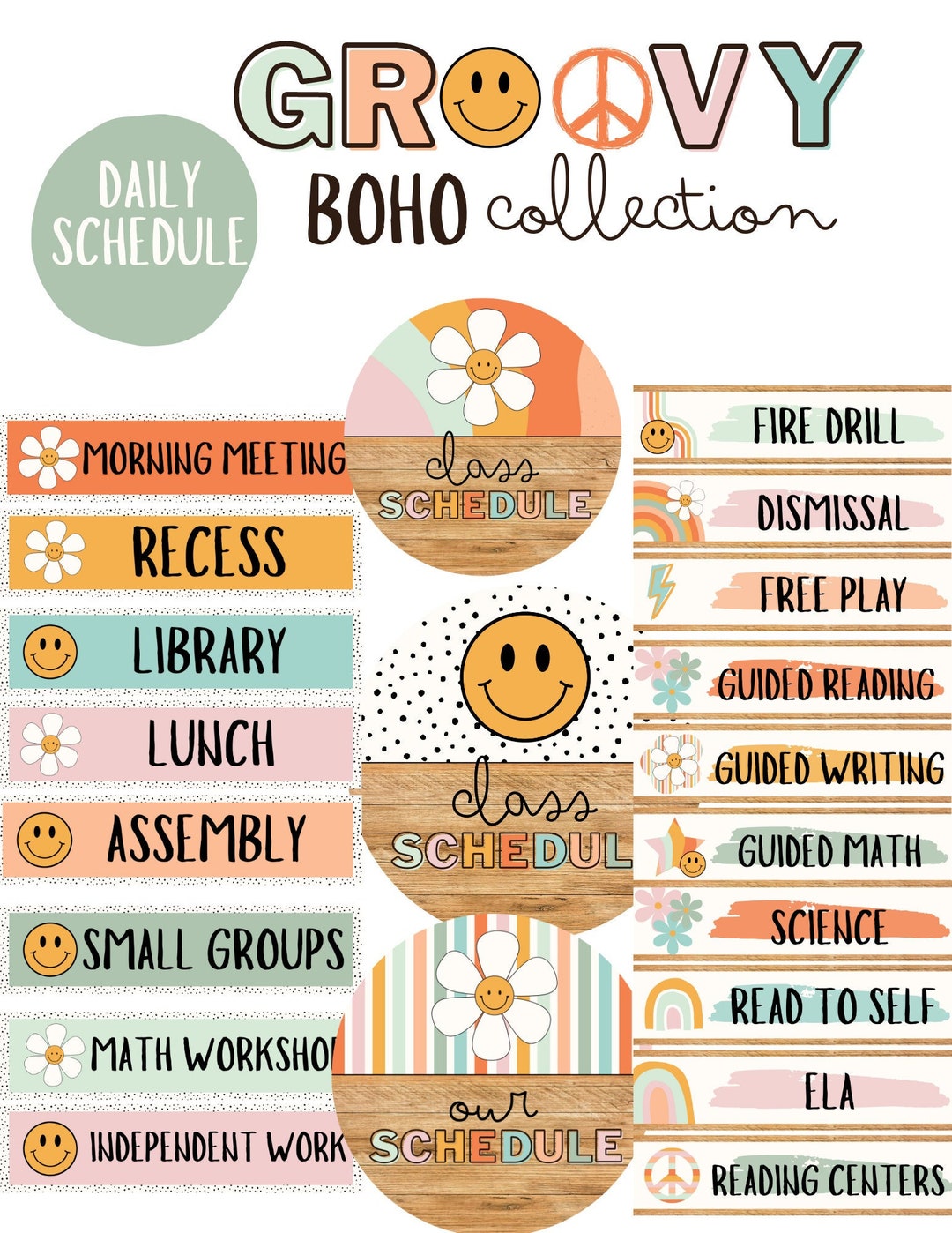 Groovy Boho Classroom Schedule [editable] - Etsy