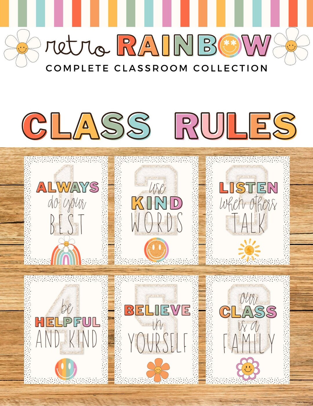 Retro Rainbow Class Rules Posters - Etsy
