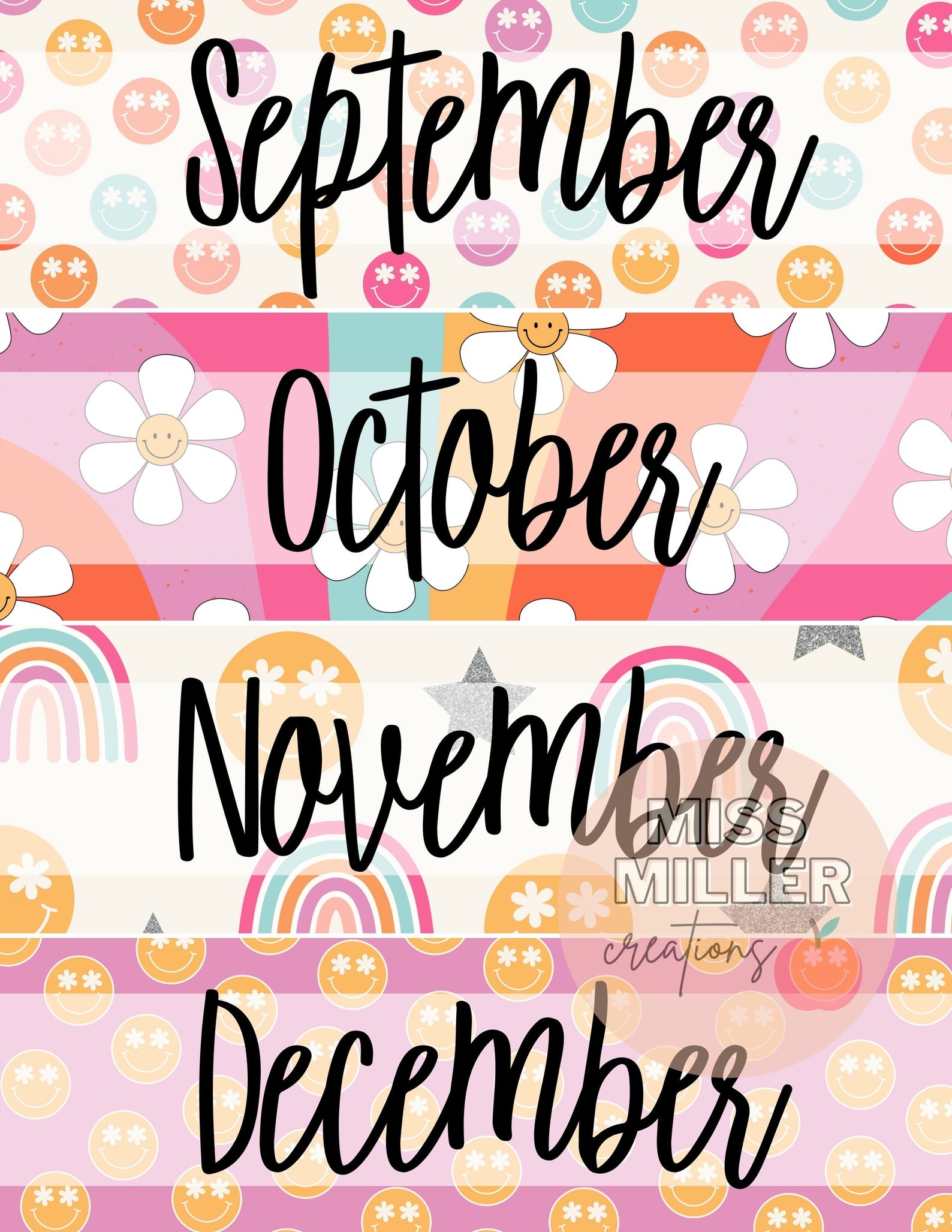 Groovy Glitter Classroom Calendar editable Features - Etsy