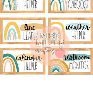 Modern Boho Rainbow Classroom Jobs Display editable | Etsy Australia