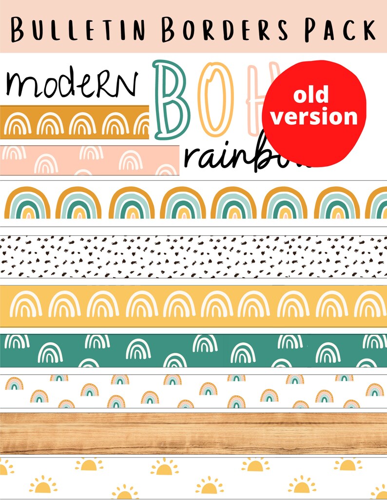 Modern Boho Rainbow Bulletin Board Borders Pack - Etsy