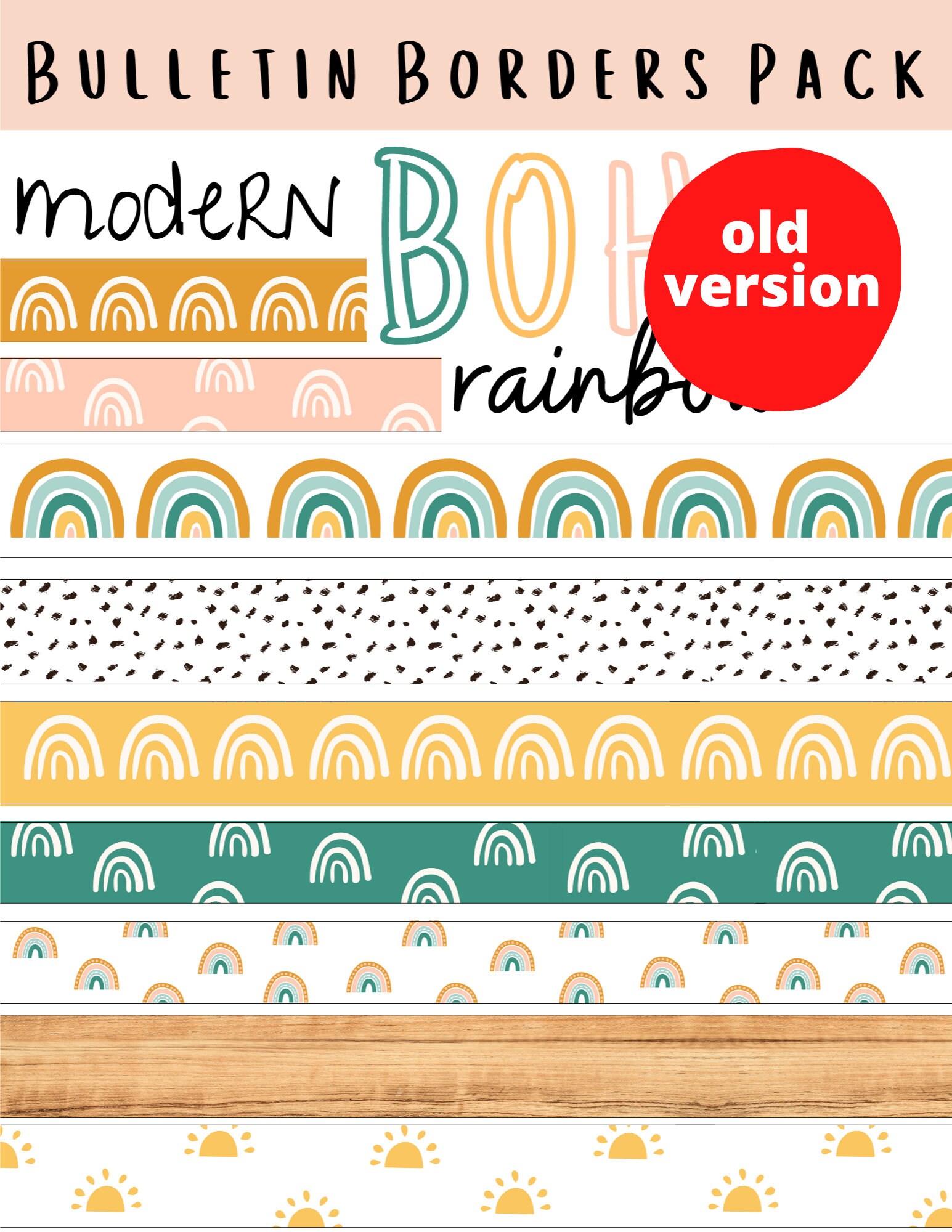 Modern Boho Rainbow Bulletin Board Borders Pack - Etsy