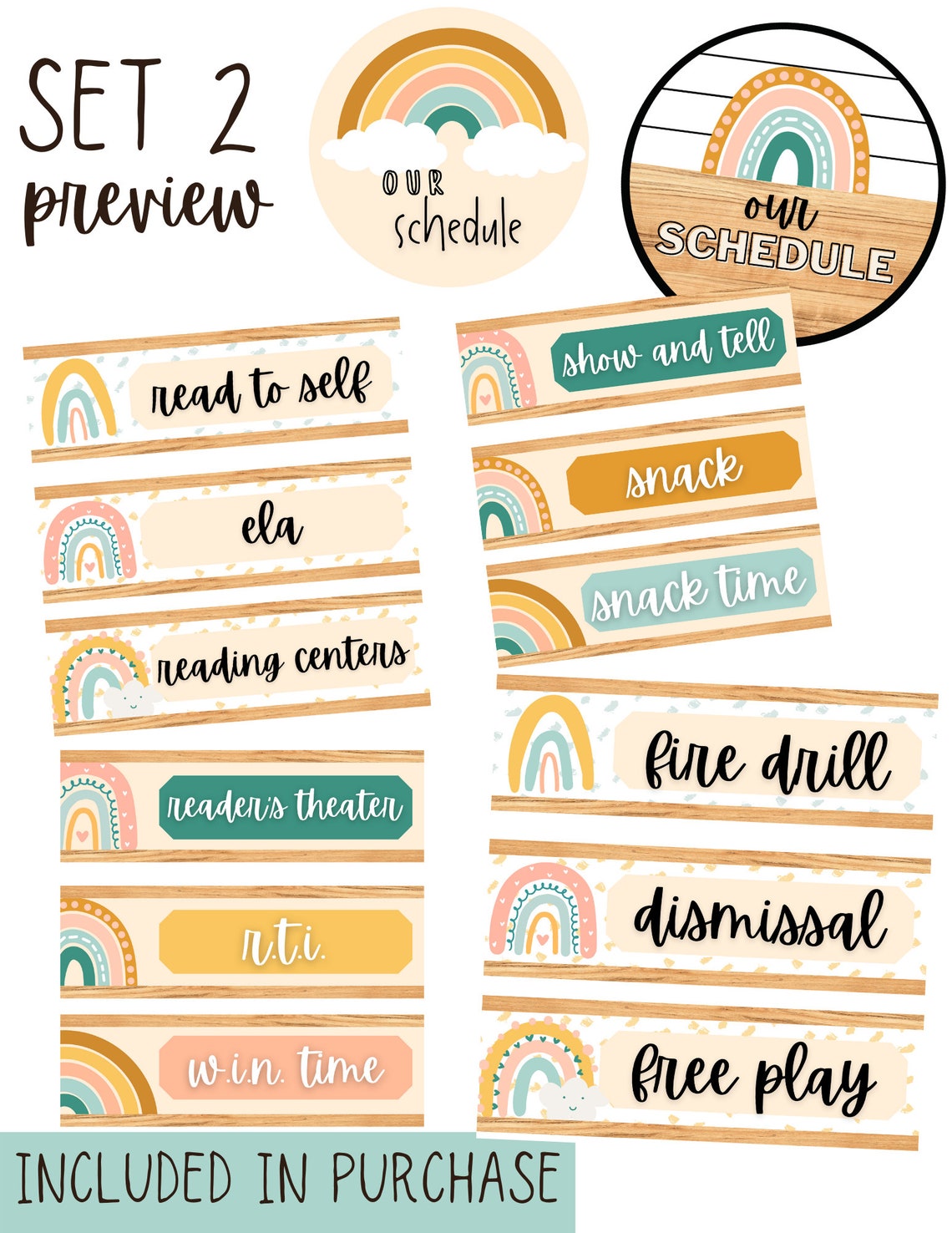 Modern Boho Rainbow Classroom Schedule editable | Etsy