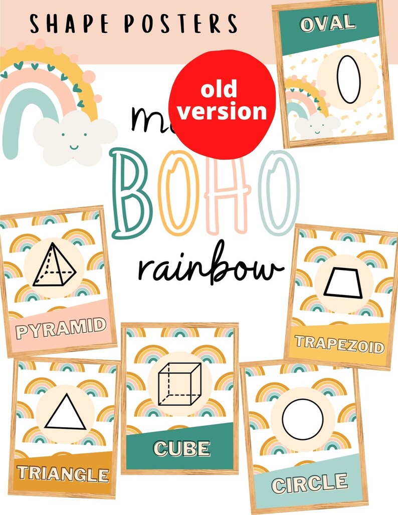 Modern Boho Rainbow Classroom Shape Posters - Etsy