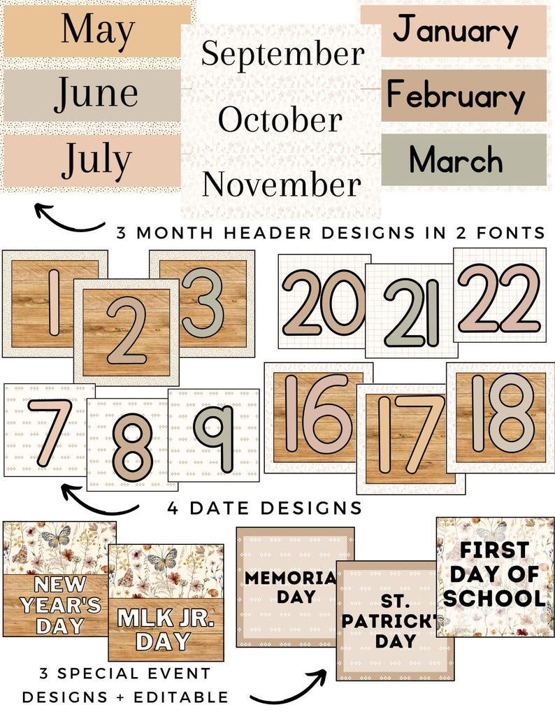 Wildflower Fields Classroom Calendar - Etsy