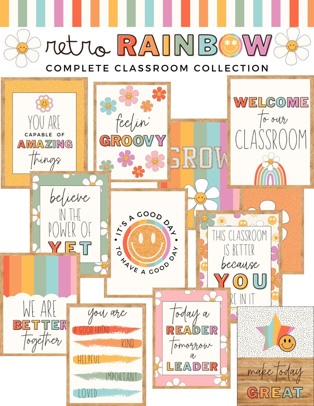 Retro Rainbow Classroom Quote Posters - Etsy