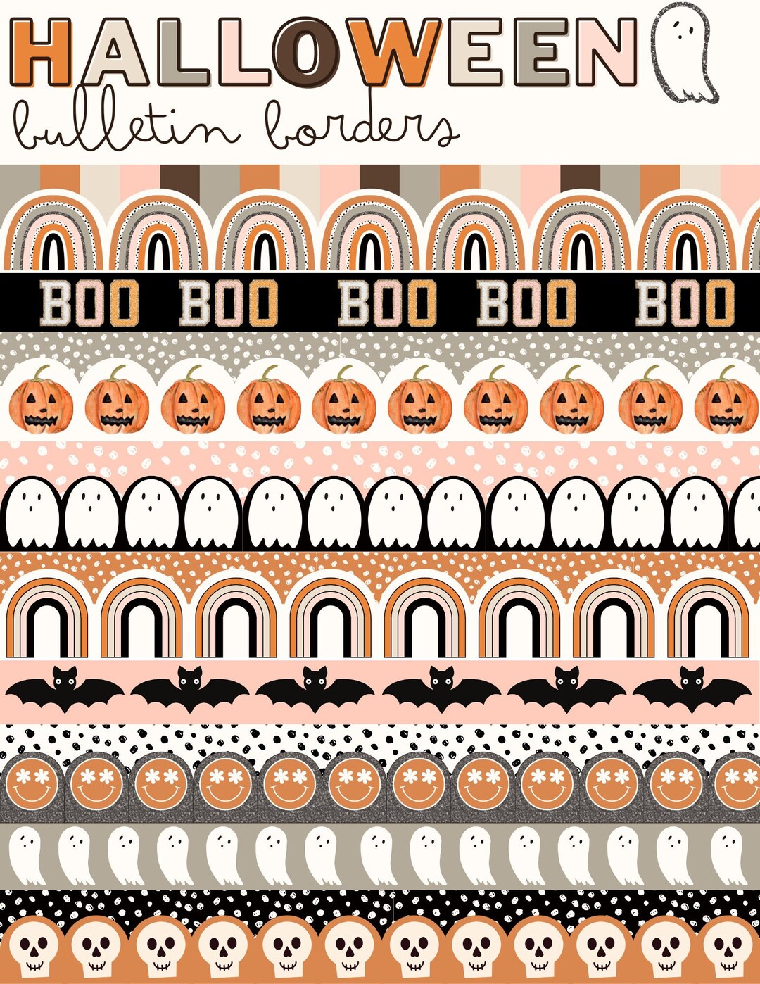 Boho Halloween Bulletin Board Borders - Etsy