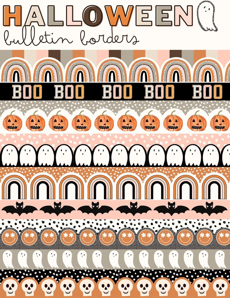 Boho Halloween Bulletin Board Borders - Etsy