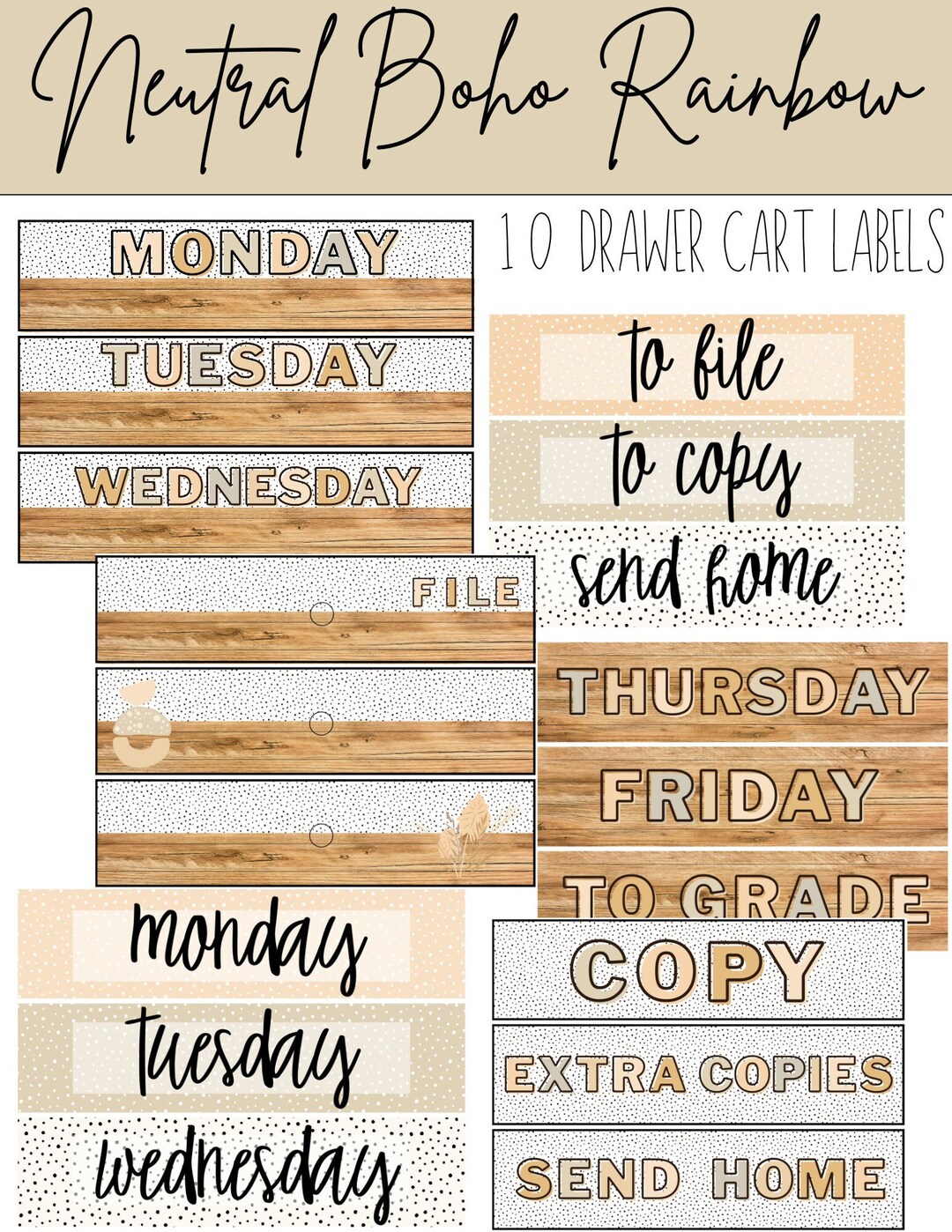 Neutral Boho Rainbow 10-drawer Cart Labels [editable] - Etsy