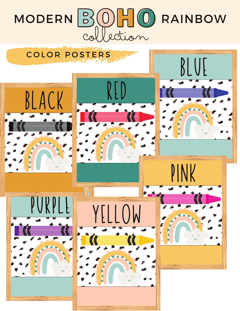 Modern Boho Rainbow Classroom Color Posters - Etsy