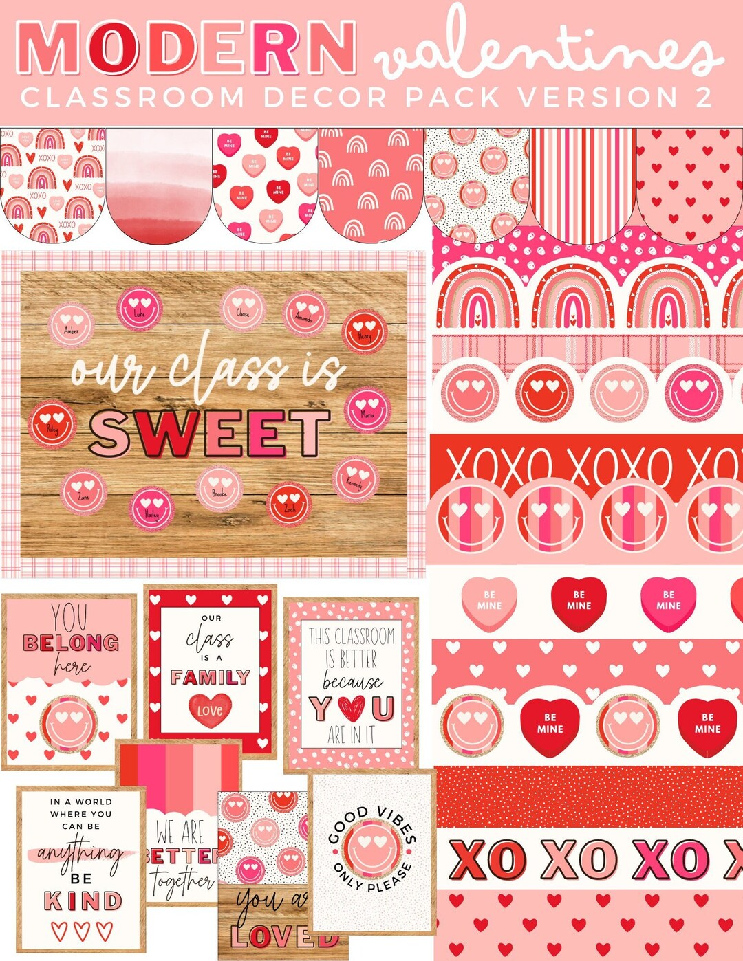 Modern Valentine's Day Classroom Decor Pack - Etsy