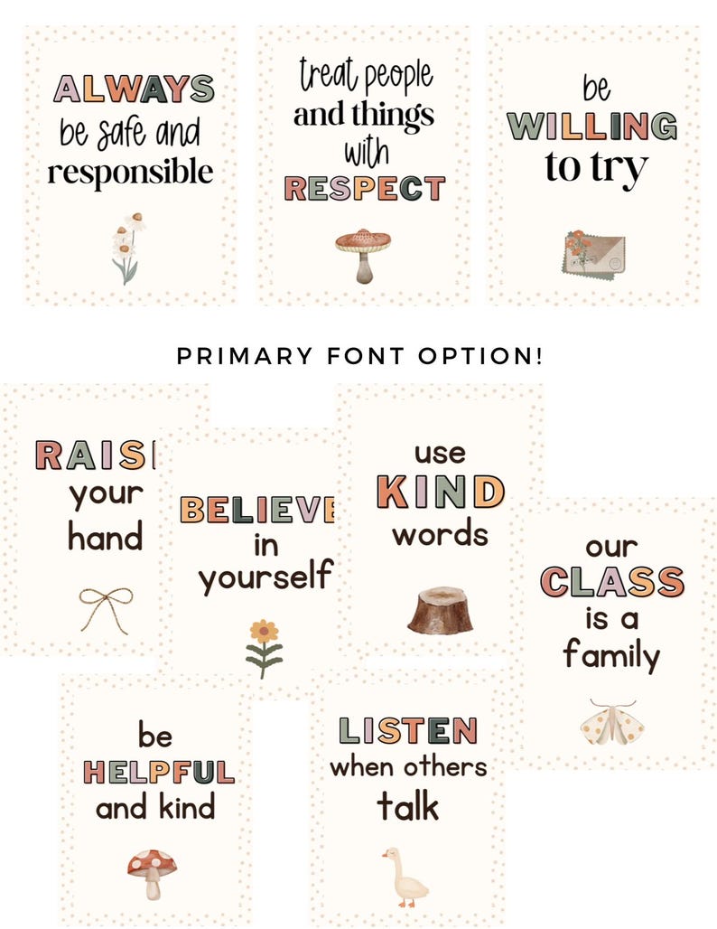 Cottagecore Class Rules Posters - Etsy