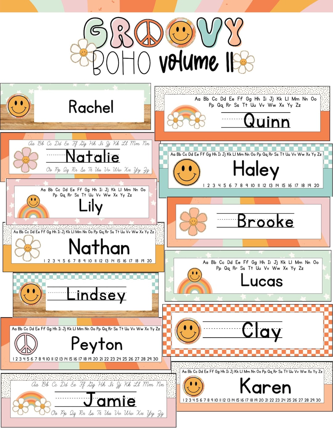 Groovy Boho Volume II Desk Plates [editable] - Etsy