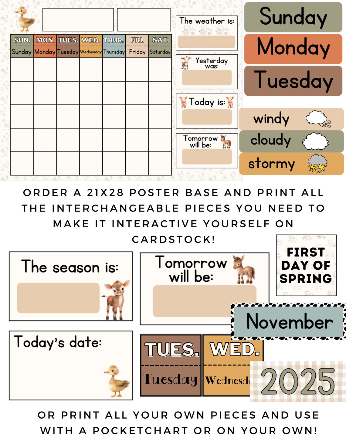 Farm Friends Classroom Calendar - Etsy