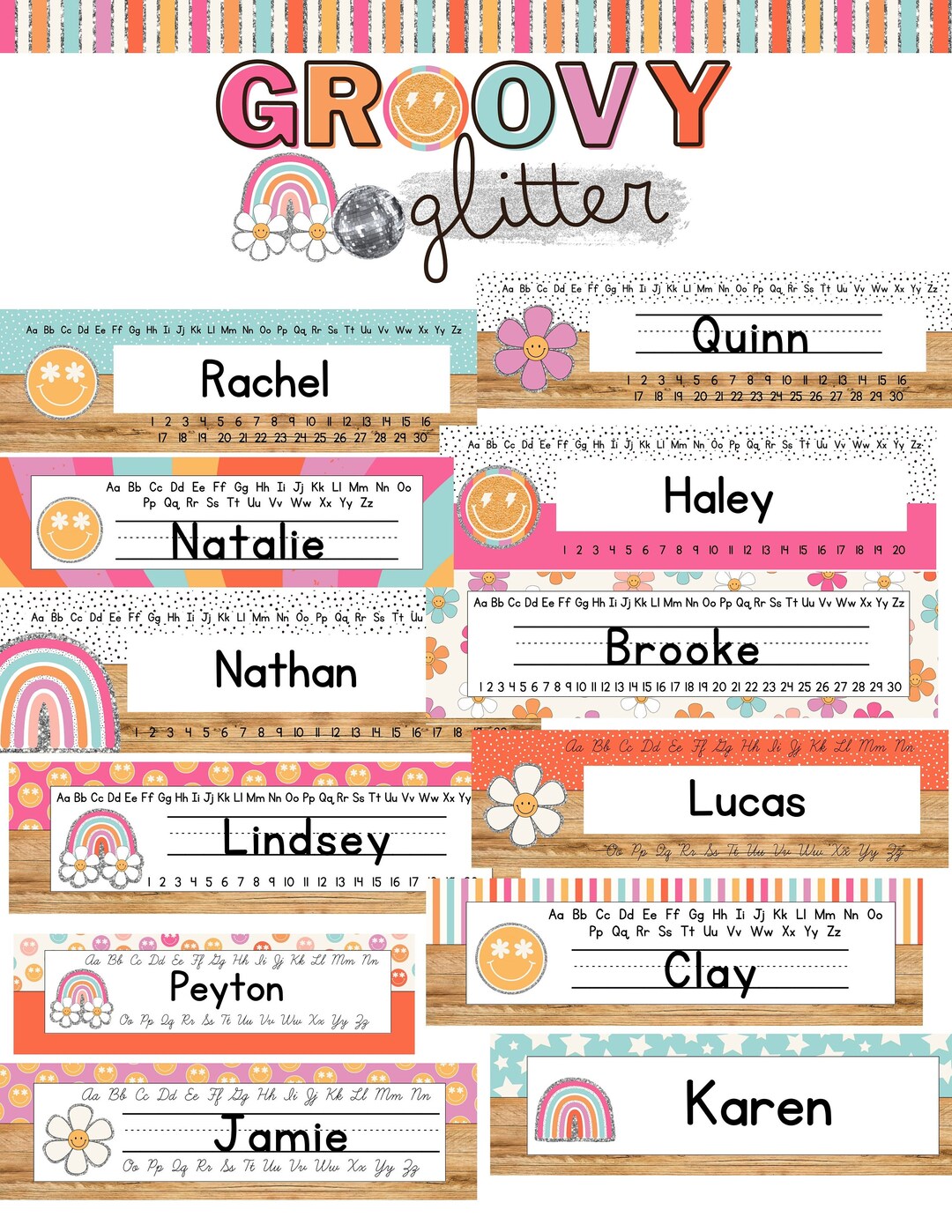 Groovy Glitter Desk Plates [editable] - Etsy