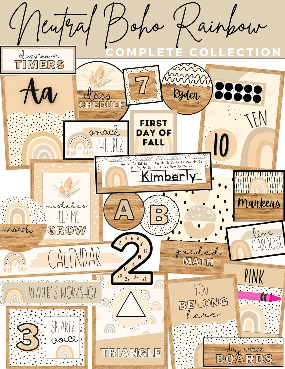 Neutral Boho Rainbow Complete Classroom Collection - Etsy