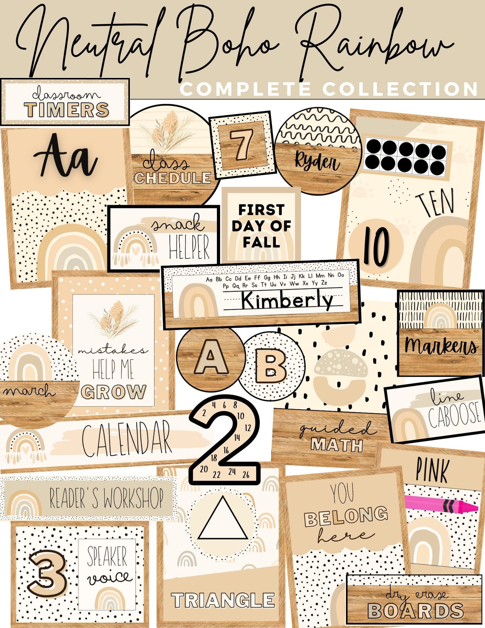 Neutral Boho Rainbow Complete Classroom Collection - Etsy