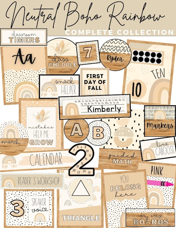 Neutral Boho Rainbow Complete Classroom Collection - Etsy