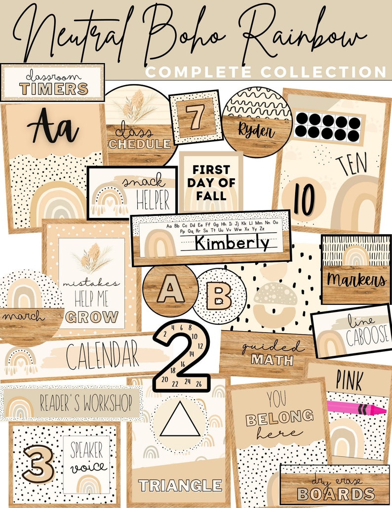 Neutral Boho Rainbow Complete Classroom Collection - Etsy