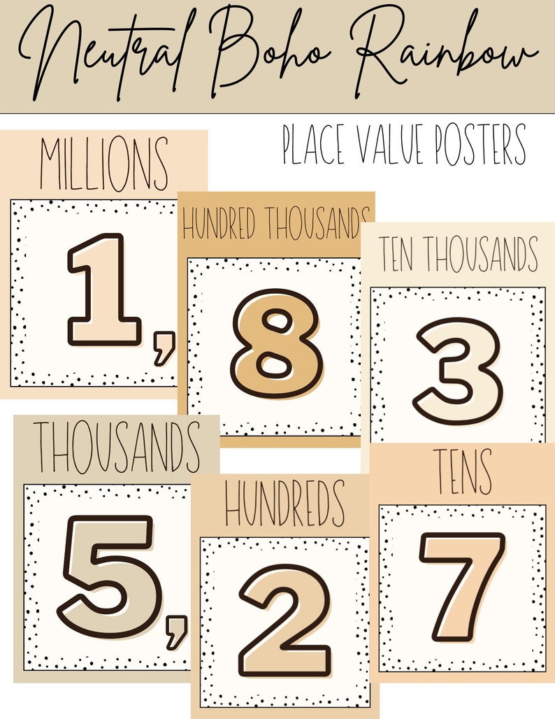 Neutral Boho Rainbow Place Value Posters - Etsy