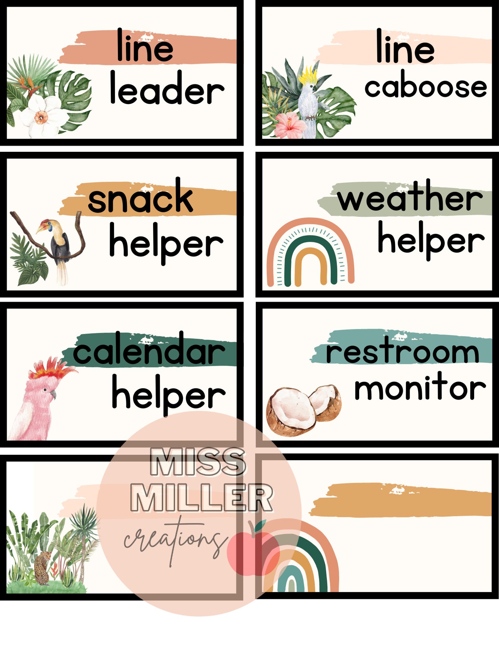 Boho Tropics Class Jobs Display [editable] - Etsy