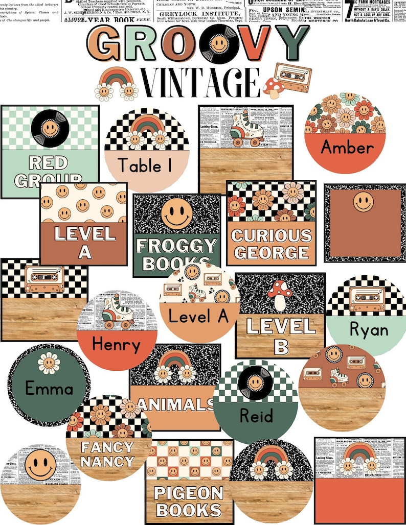 Groovy Vintage Classroom Labels [editable] - Etsy