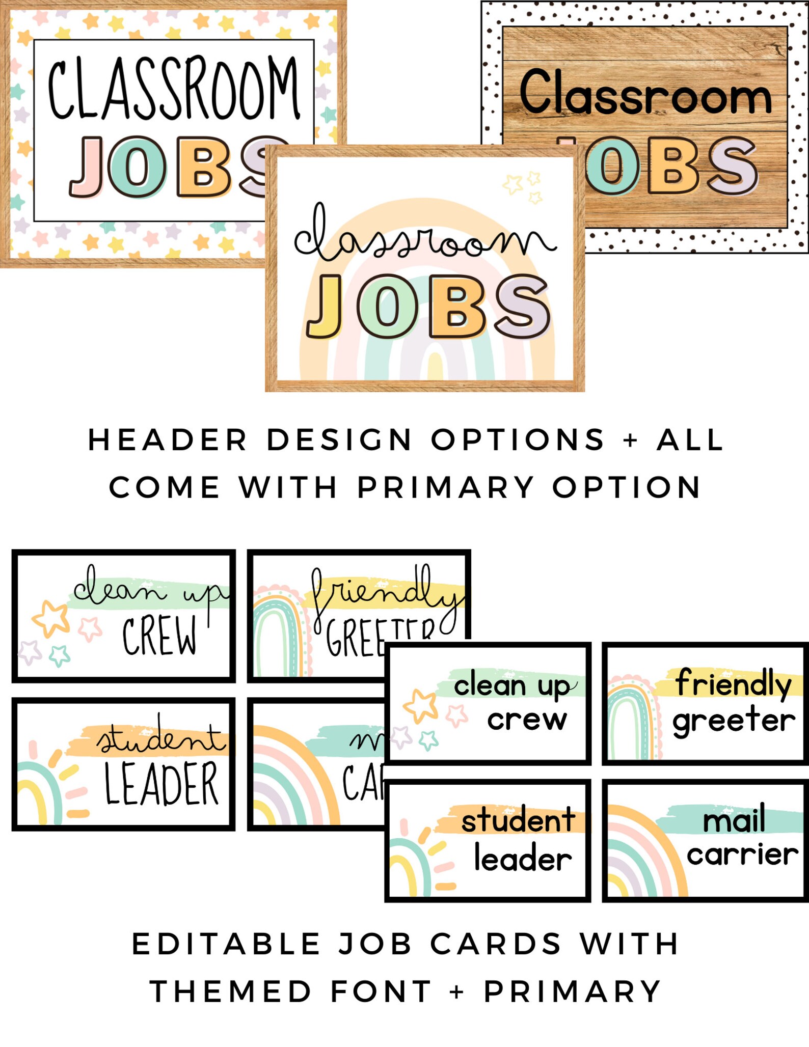 Pastel Boho Rainbow Class Jobs Display editable - Etsy