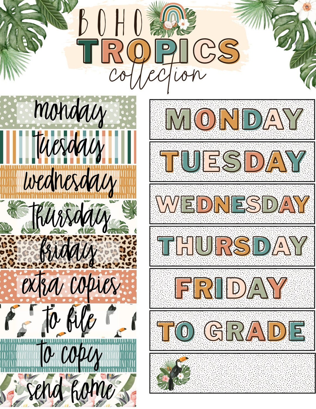 Boho TROPICS 10-drawer Cart Labels [editable Features] - Etsy