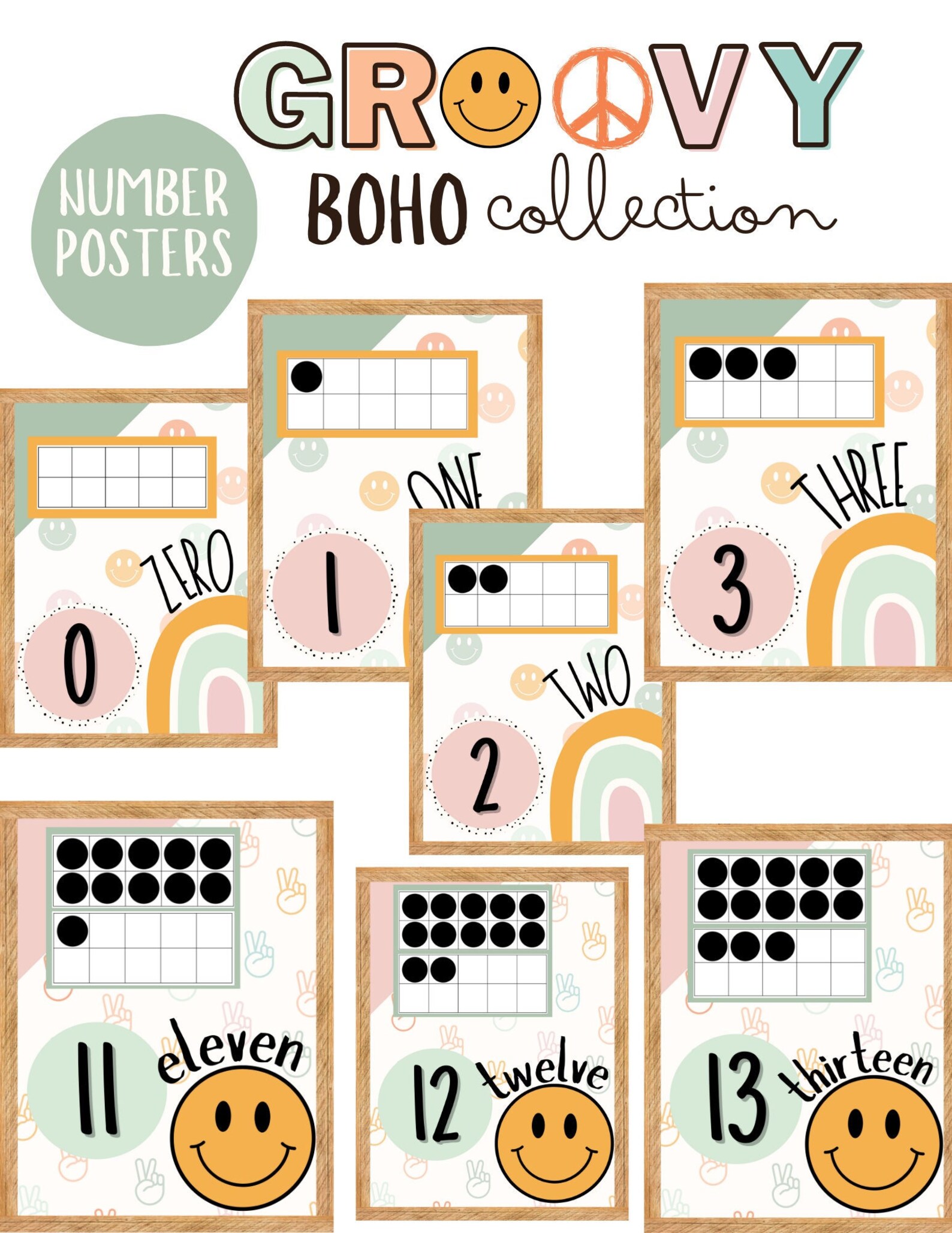 Groovy Boho Classroom Number Posters - Etsy