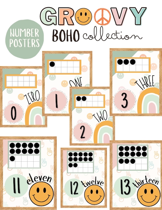 Groovy Boho Classroom Number Posters - Etsy