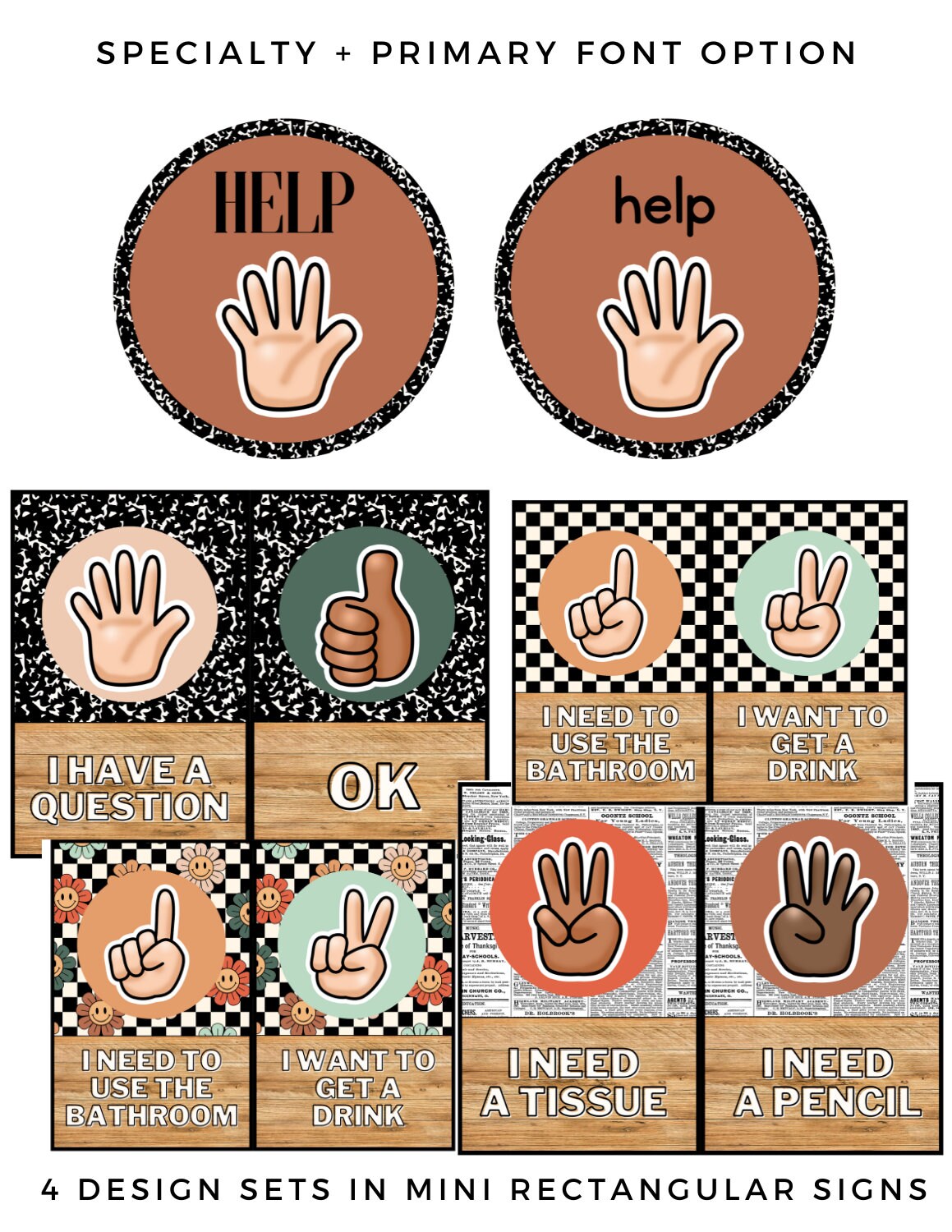 Carteles de aula de señales con las manos vintage maravillosos editable ...