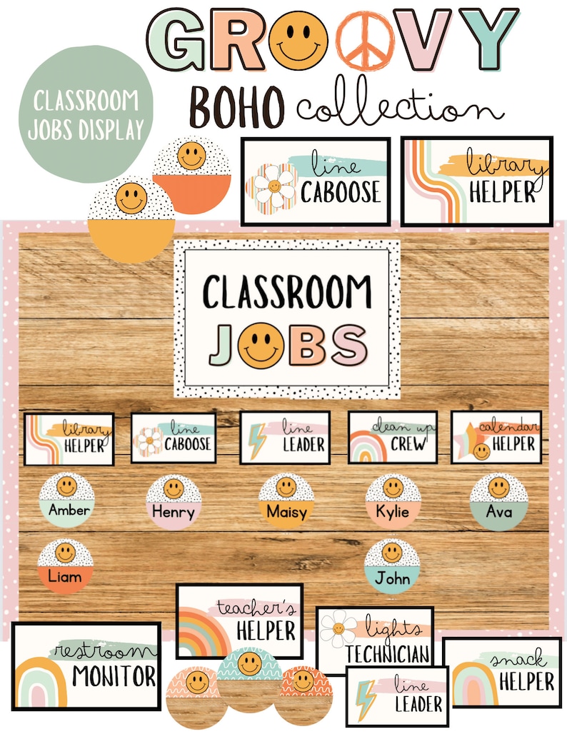 Groovy Boho Class Jobs Display editable - Etsy