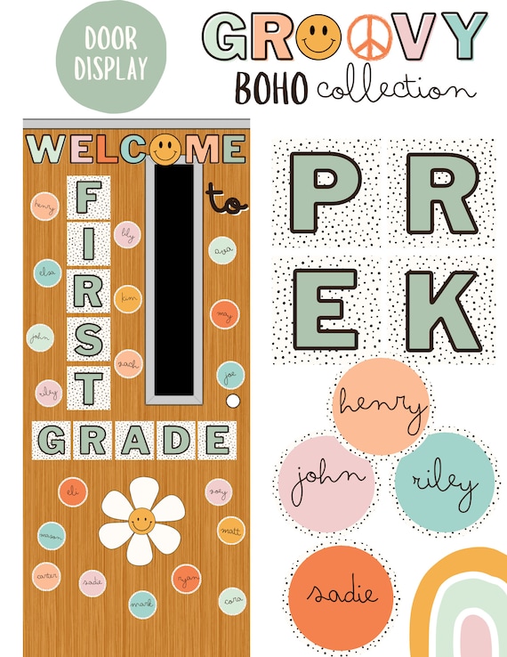 Groovy Boho Classroom Door Display editable Features - Etsy