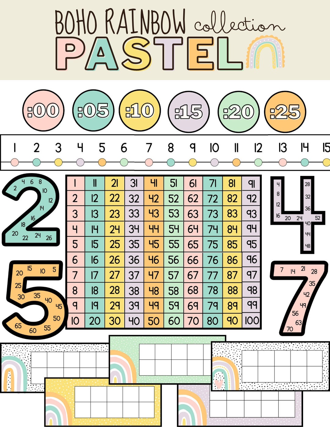 Pastel Boho Rainbow Math Classroom Displays - Etsy