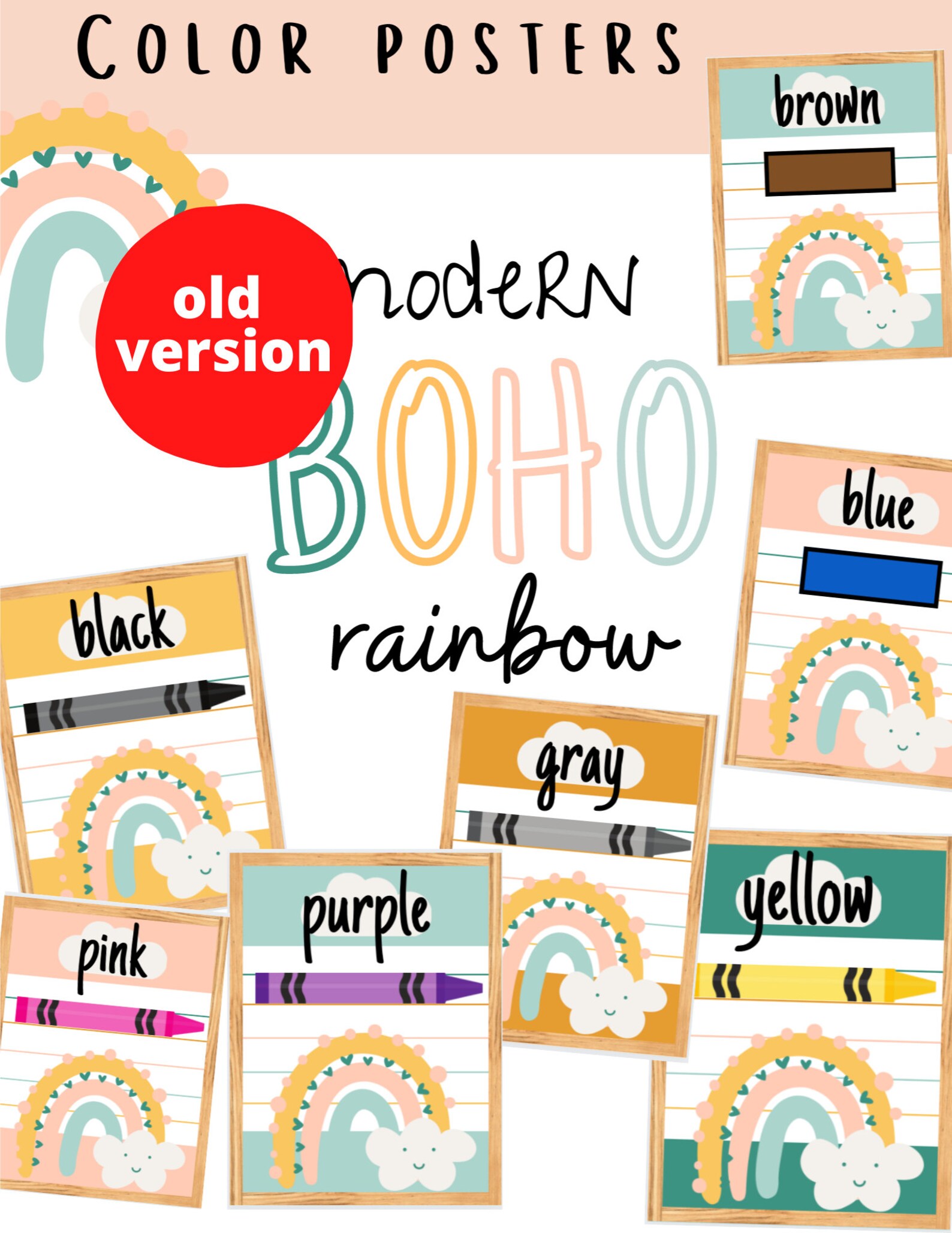 Modern Boho Rainbow Classroom Color Posters - Etsy