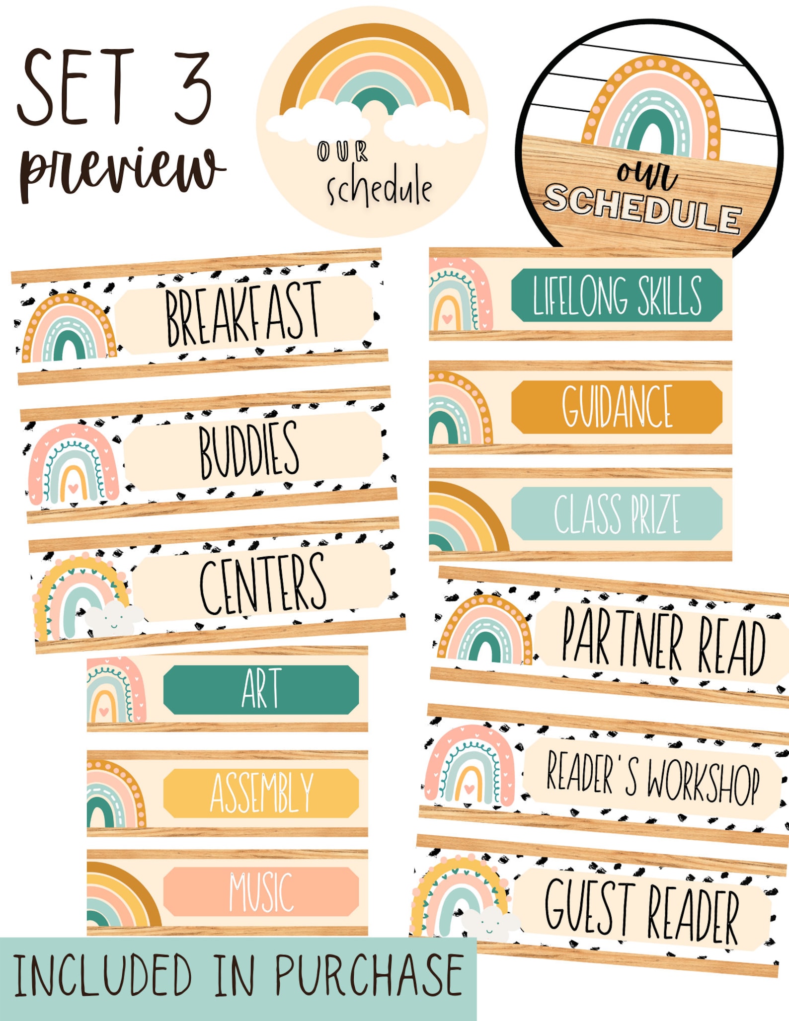 Modern Boho Rainbow Classroom Schedule editable | Etsy